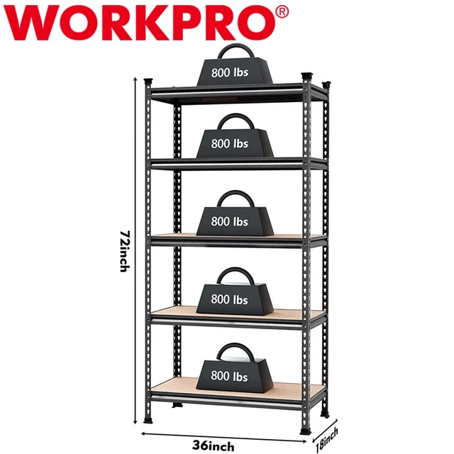WORKPRO 5-TIER METAL Storage Shelving Unit Heavy 36"W x 18"D x 72H Duty ...