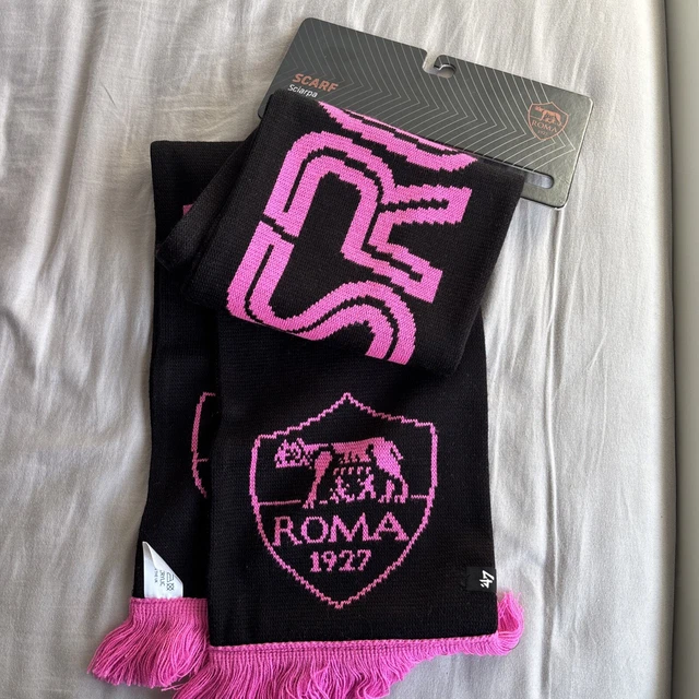 AS ROMA STADIUM scarf with neon pink Crest logo and fringe, black £20. ...
