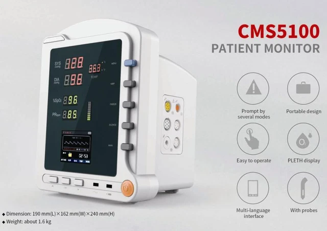 NEW CMS5100 CONTEC Vital Signs Monitor Patient Monitor NIBP SPO2 TEMP ...