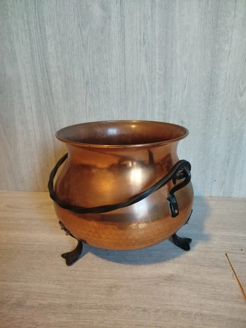 ANCIEN CHAUDRON MARMITE Vase Pot De Fleure en cuivre fer forgé XIX ème ...