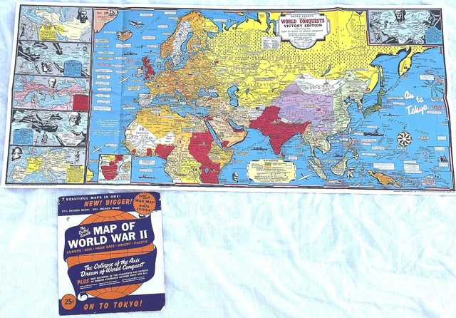 1945 DATED EVENTS Map of World Conquests WWII Victory Edition, By C.C ...