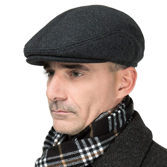 MEN FALL WINTER Peaked Flat Cap Adjustable Earmuffs Driving Cap Beret ...