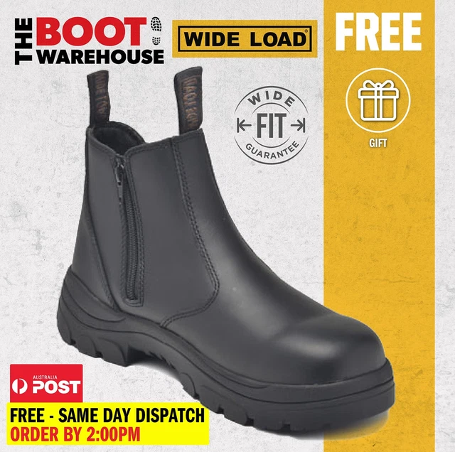 WIDE LOAD 390BZN 6E Extra Wide Black Soft Toe Pull On Casual Boot + Zip ...