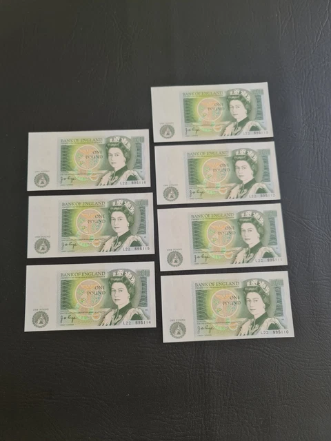 7 X CONSECUTIVE Bank Of England Five Pound Notes J.Page L22 Extremely ...