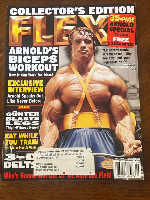 FLEX BODYBUILDING MUSCLE magazine with poster ARNOLD SCHWARZENEGGER ...