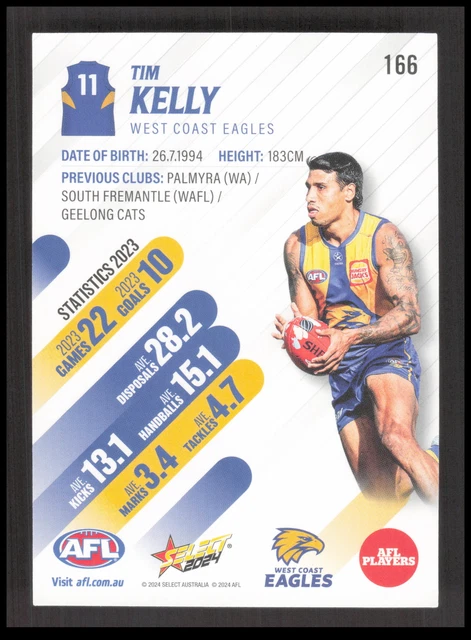 AFL 2024 SELECT West Coast Eagles Tim Kelly 166 Card CB-1-9-A-11 $2.00 ...