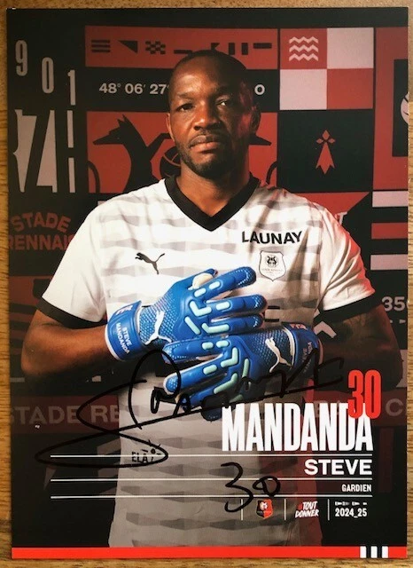 CARTE DÉDICACÉE STEVE MANDANDA Stade Rennais Rennes SRFC 2024/2025 ...