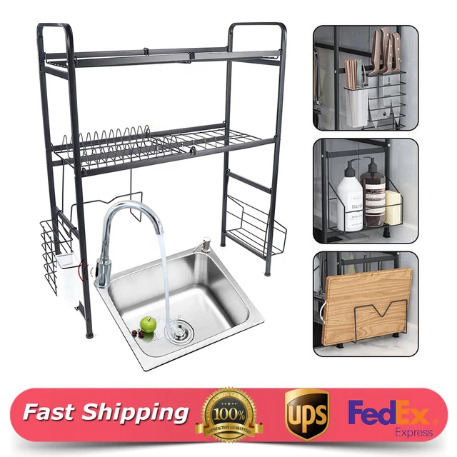 2-LAYER STAINLESS STEEL Square Tube Faucet Storage Rack Cutlery Holder ...