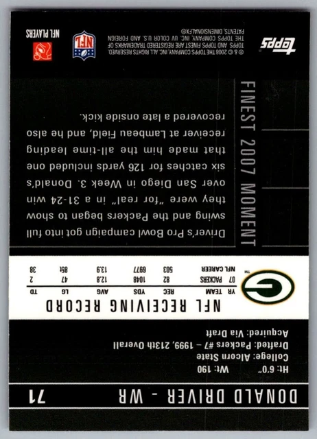 2008 TOPPS TRIPLE Threads Platinum Donald Driver Green Bay Packers #71 ...