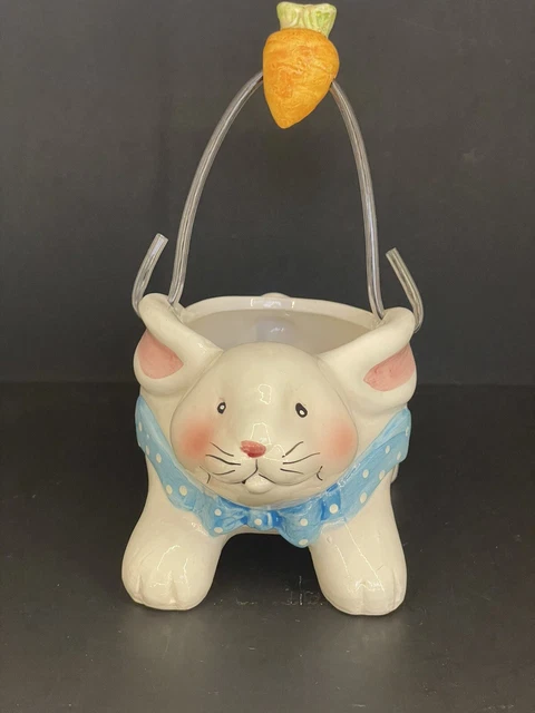 HERMITAGE POTTERY CERAMIC Easter Bunny Rabbit Candy Dish Basket w ...