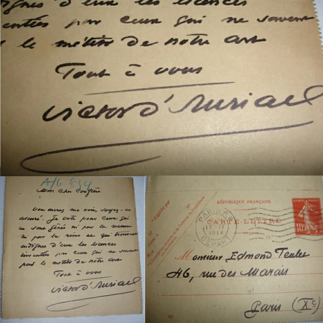 LETTRE CARTE AUTOGRAPHE Victor d'Auriac au chansonnier Edmond Teulet EUR 55,00 - PicClick FR