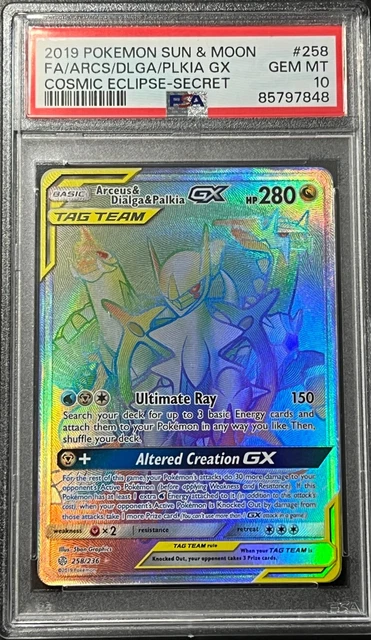 PSA10 ARCEUS PALKIA And/& Dialga GX Rainbow Pokemon TCG Cosmic Eclipse 258/236 EUR 211,22 ...