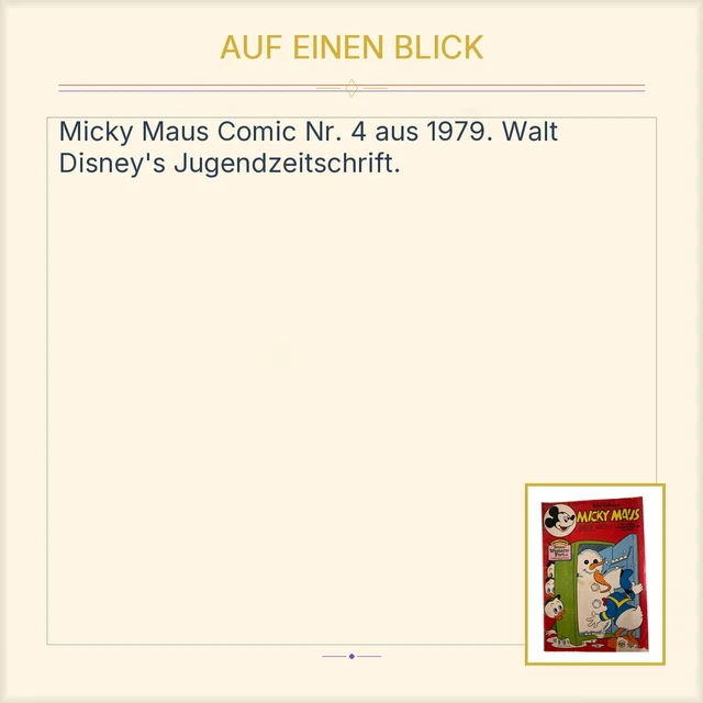 MICKY MAUS COMIC Nr. 4 1979 Walt Disney Taschenbuch Deutsch Donald Duck ...