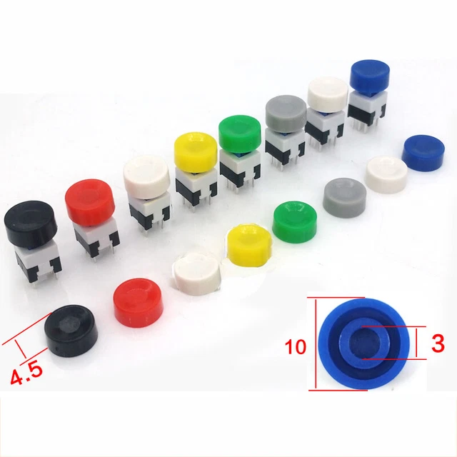 MICRO MINI PUSH Tact Taste momentar taktiler Schalter Kappe 8 Farben 4 ...