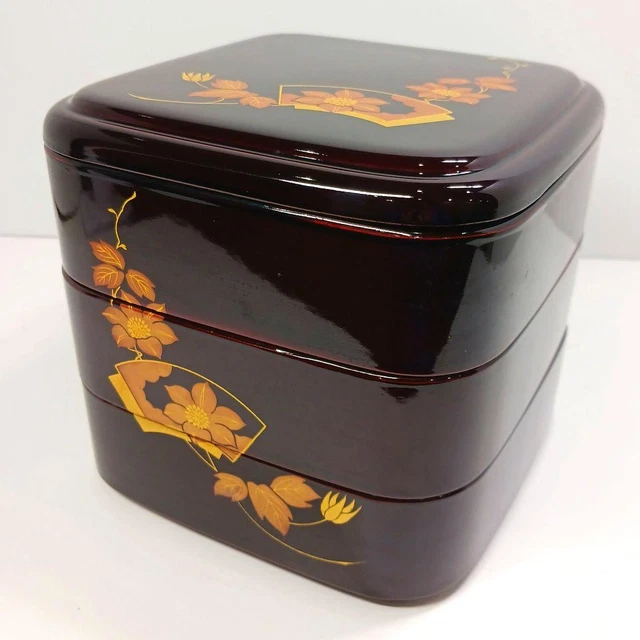 JAPANESE AIZU TRADITIONAL Lacquerware Tetsusen Three-Tier Heavy Box ...