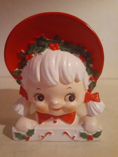 VINTAGE 50'S LEFTON Christmas Girl Red Bonnet Head Vase Planter Japan ...