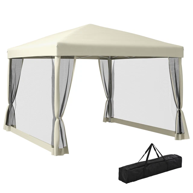 PAVILLON FALTPAVILLON 3X3M Faltzelt Gartenpavillon mit Seitenwänden Stahl Beige EUR 109,90 ...