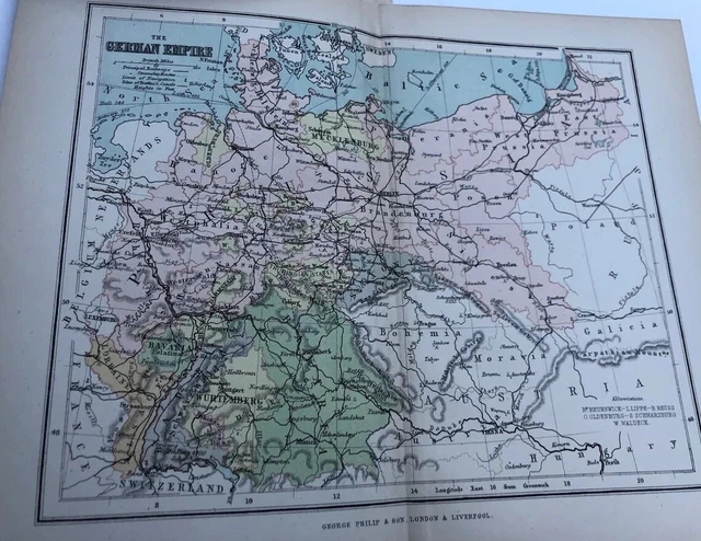 MAP OF THE German Empire Original Print Antique Political 1905 #17 ...