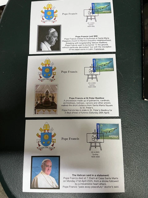 (822) 24-4-25 - Death of Pope Francis (21-4-2025) 5 related covers $15. ...