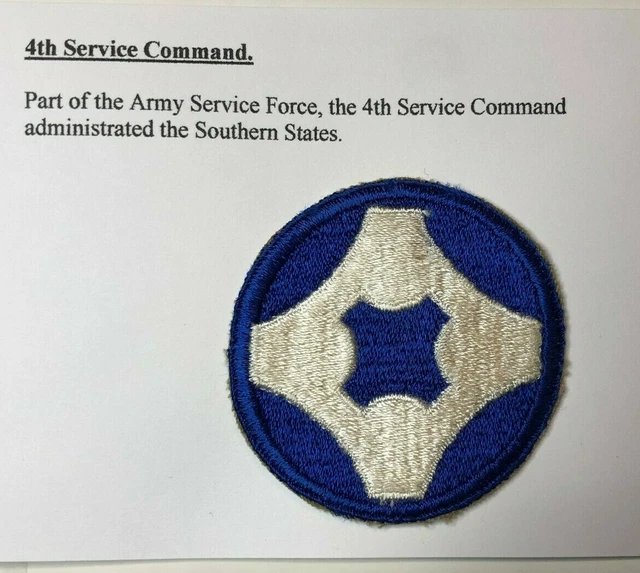 US ARMY 4TH Service Command Unit Patch Badge WW2 era Southern states £ ...
