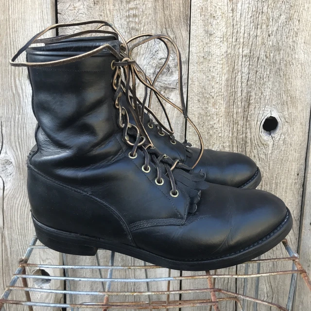 VINTAGE JUSTIN LACE-UP Western Kiltie Packer Cowboy Riding Boots 9 1/2 ...