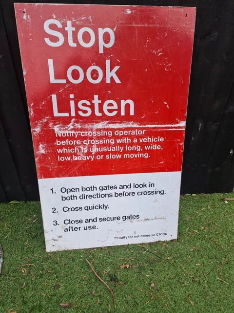STOP,LOOK & LISTEN Crossing Railway Metal Aluminium sign (70cm x 110cm ...