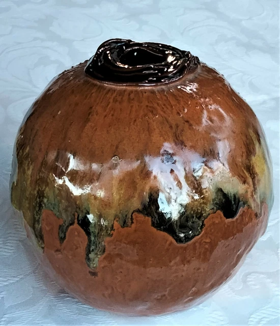 VINTAGE AUSTRALIAN POTTERY Terracotta Drip Glaze Vase Marked Lm '76 $39 ...