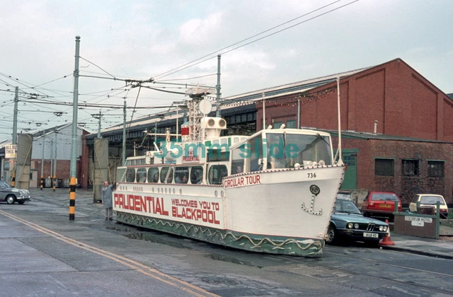 BLACKPOOL TRANSPORT ILLUMINATED Frigate Tram 736 Rigby Rd 1985 Orig ...