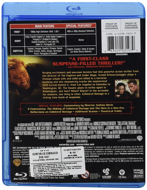 COLLATERAL DAMAGE (BLU-RAY) Arnold Schwarzenegger Elias Koteas ...