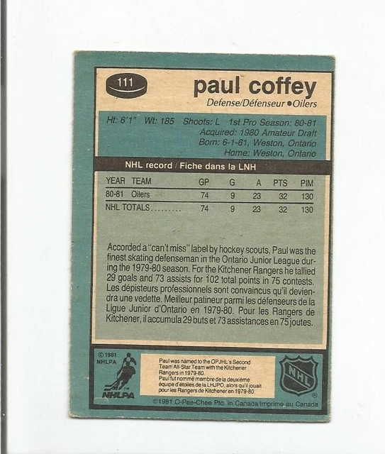 1981-82 PAUL COFFEY O-Pee-Chee Hockey Card #111 Rookie $16.50 - PicClick CA