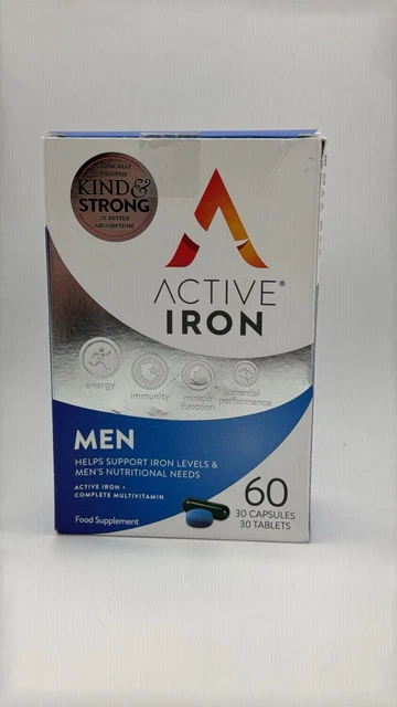 ACTIVE IRON MEN 30 Iron Capsules & 30 Multivitamin Tablets, High Dose B ...