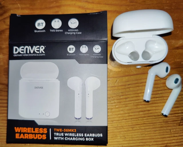 DENVER TWE-36MK3 WIRELESS kabellose Bluetooth Kopfhörer Earbuds weiß ...