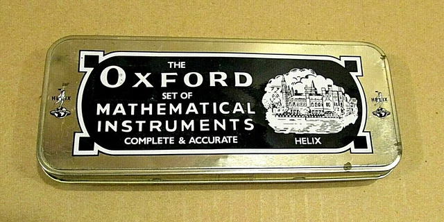 HELIX OXFORD MATHEMATICAL Instruments Set Divider Compass Rulers Tin ...