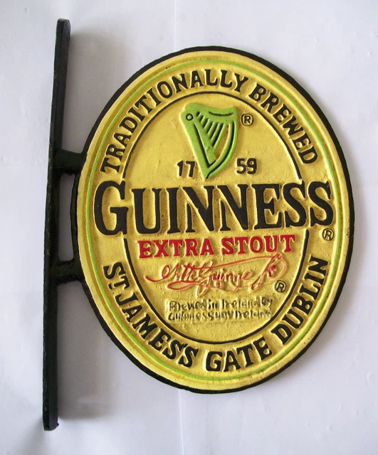 LARGE DOUBLE SIDED Wall Mounted Cast Iron Guinness Sign Hand Painted ...