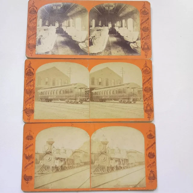 TRAIN PULLMAN 1875 Lot 3 Photos Stéréo New York Locomotive Erie et ...