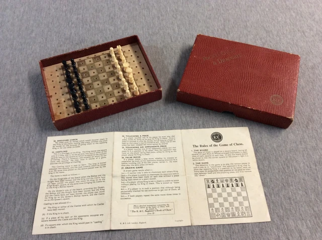 VINTAGE POCKET CHESS Set by K&C London Wooden Board Peg Play Style £12. ...