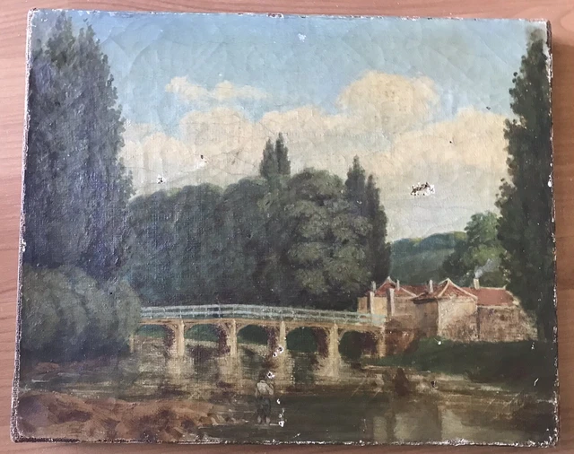 MAGNIFIQUE TABLEAU PEINTURE Par Théodore Guilbert huile Paysage Pont ...