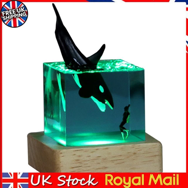 LUMINOUS WHALE CRAFT with Light Whale Diver Night Light Cube 5cm Home ...