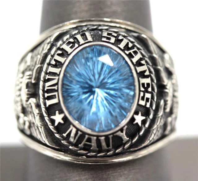 VINTAGE US NAVY Usn Blue Stone Size 9.75 Mens Jostens Military Ring ...