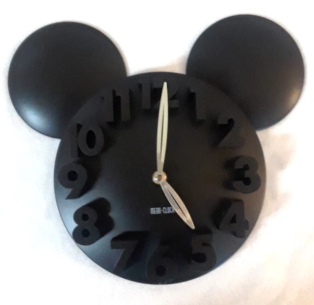 DISNEY'S MICKEY MOUSE Ears Wall Clock Black Plastic Meidi Analog Clock ...