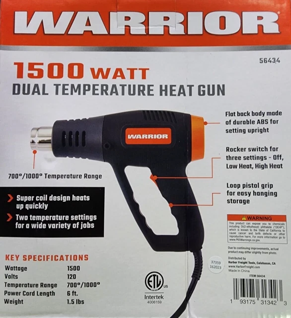 WARRIOR 1500 Watt 11 Amp Dual Temperature Heat Gun heat gun has two ...
