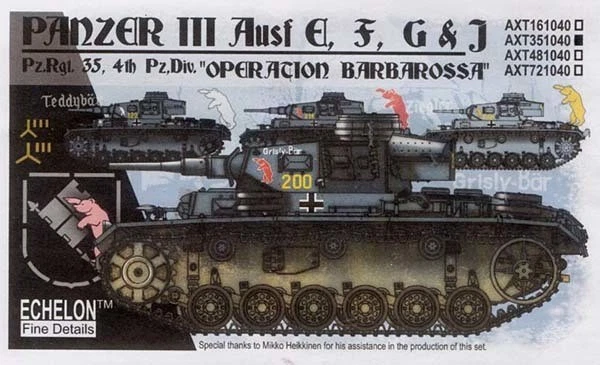 ECHELON AXT351040 1/35 WWII German 4th Panzer Division Panzer III E/F/G ...