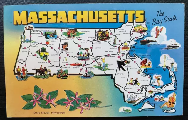 VINTAGE POSTCARD 1960'S Tourist Map of Massachusetts - The Bay State ... VINTAGE POSTCARD 1960'S Tourist Map of Massachusetts - The Bay State ...
