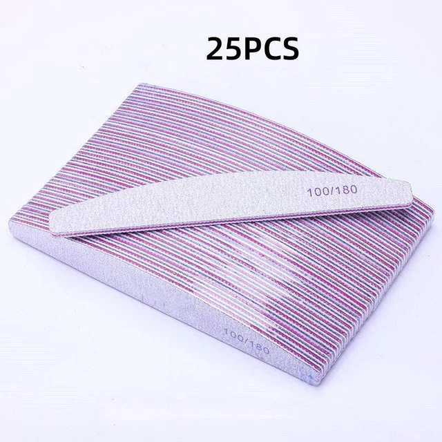 PROFESSIONAL NAIL FILES 100/180 Grit Half Moon Emery Board Buffer File ...