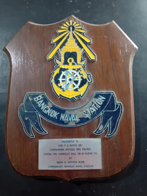 ROYAL NAVY PLAQUE on wooden shield, Bangkok Naval Station, HMS Polver ...
