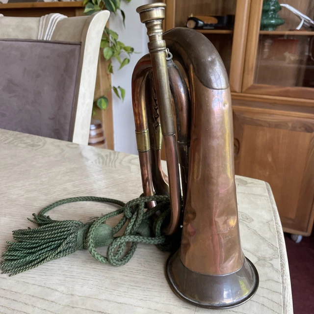 WW1 MILITARY BUGLE Boosey & Co.Broad Arrow Marked 1915.Copper & Brass ...