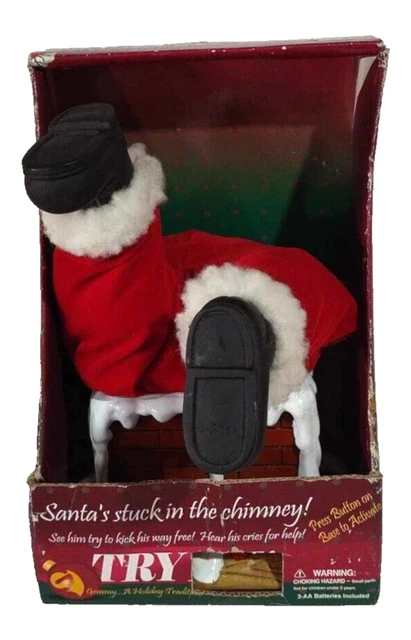 VINTAGE GEMMY INDUSTRIES Animated Santa Stuck In Chimney Kicks Legs ...