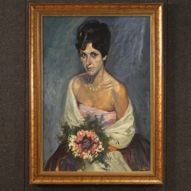 TABLEAU PEINTURE CADRE portrait de femme signé style ancien technique ...