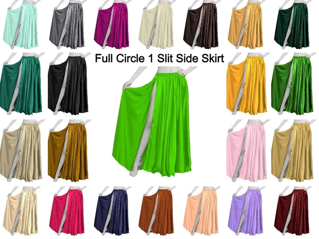 BELLY DANCE GOTHIC Maxi Long Skirt Satin Full Circle Slit One Side ...