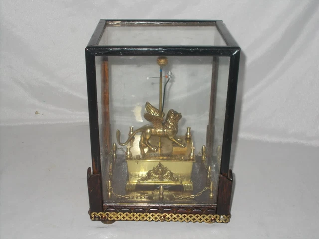 ANTIQUE VICTORIAN BRASS Lion Clockwork Orrery Planetarium Clock & Oak ...